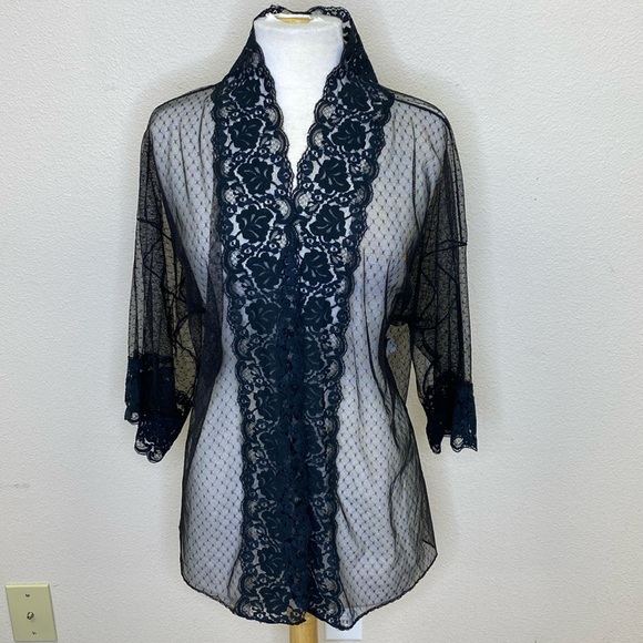 Unbranded | Tops | Black Lace Sheer Openfront Topper Medlarge | Poshmark